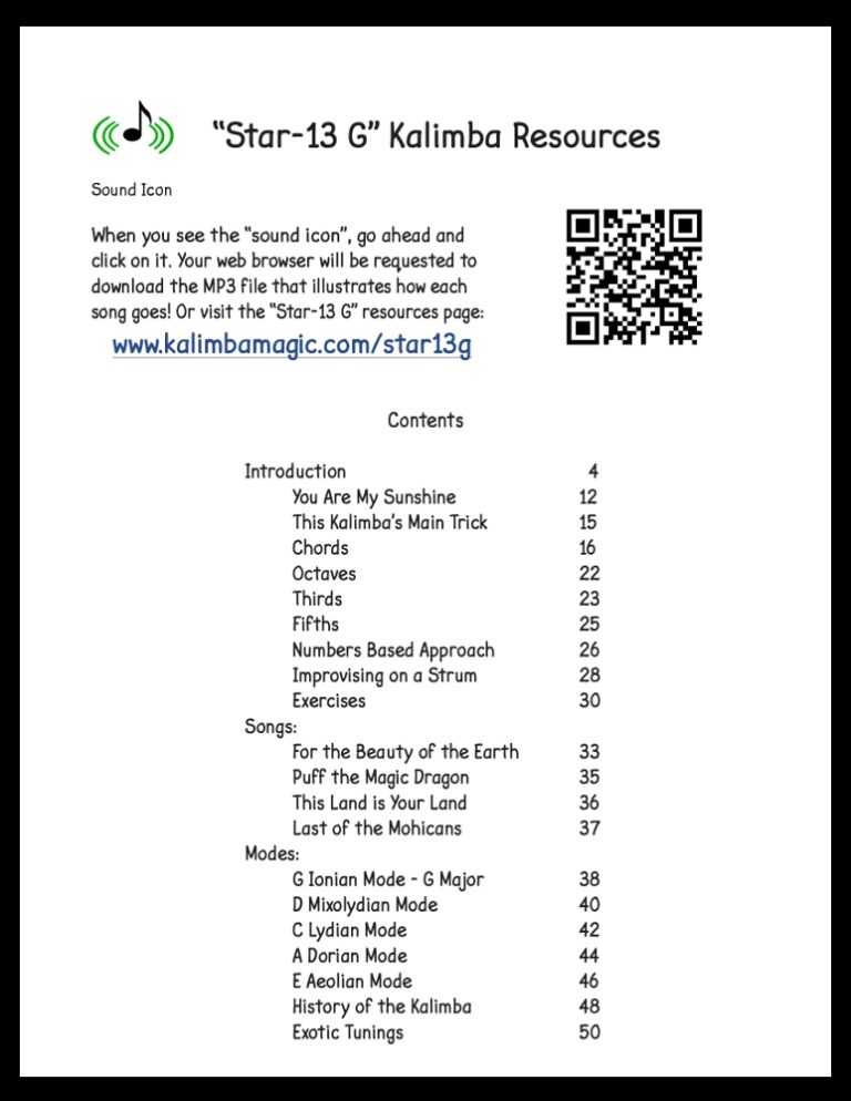 Star-13 Kalimba in G Tuning - bundled with 50 pages of inspirational ...